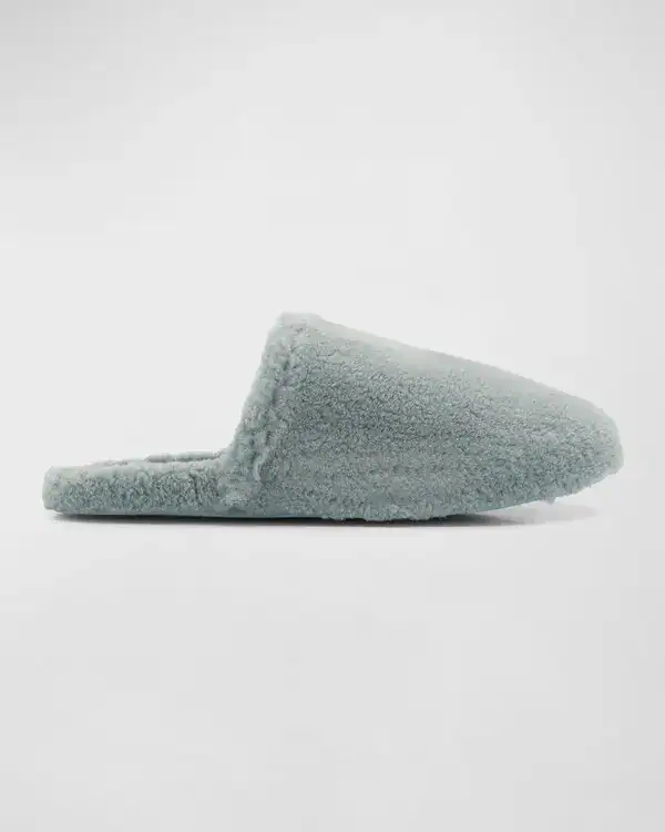 Loro Piana Wintercozy Cashmere Faux Fur Slippers Rain Cloud