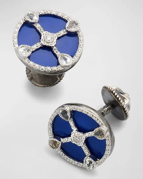 Armenta Blue Enamel Romero Cufflinks With Diamonds And Sapphires - Silver