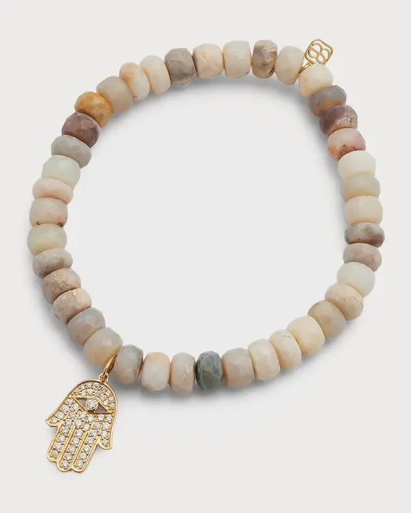SYDNEY EVAN Faceted Australian Opal Rondelle Bracelet With Diamond Hamsa Charm