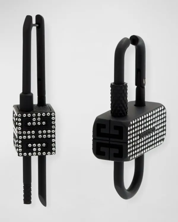 Givenchy Lock Crystal Pave Asymmetrical Earrings