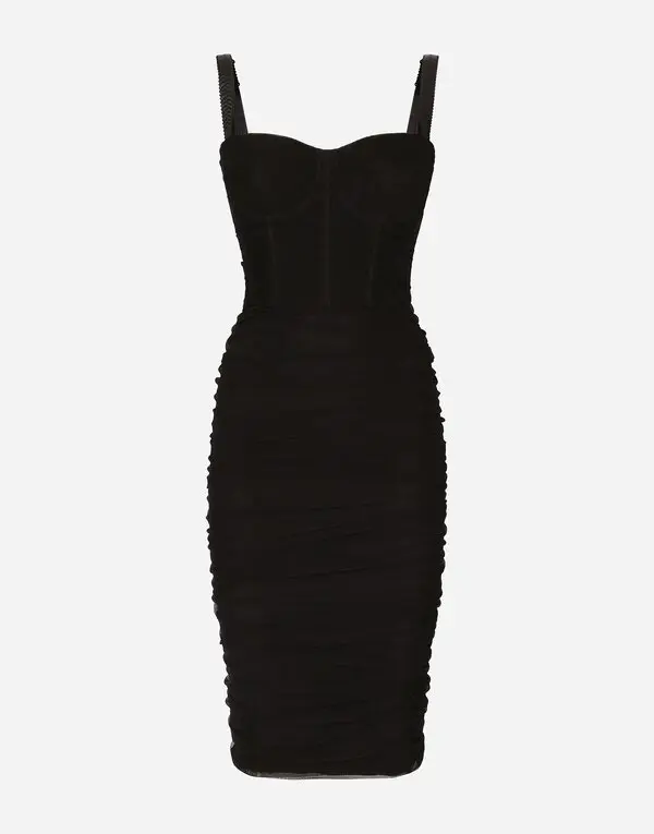 Dolce & Gabbana Tulle Midi Dress With Corset And Draping