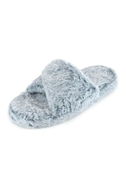 GENERIC Womens/ladies Plush Crossover Sliders Slippers - Grey ...