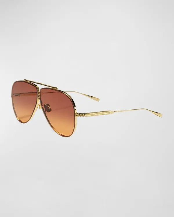 Valentino Garavani Xvi Double Bridge Aviator Sunglasses - Rose Gold Dark Grey