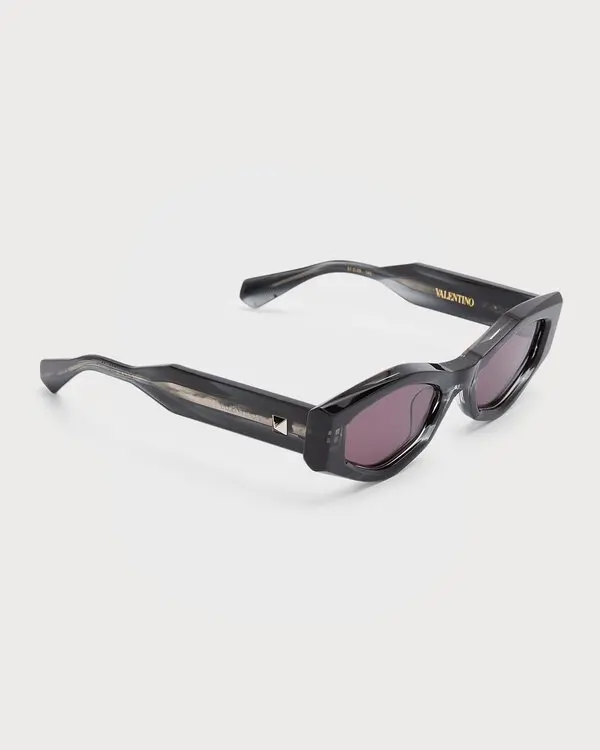 Valentino Garavani Tre Geometric Cat-eye Sunglasses - Translucent Black Swirl
