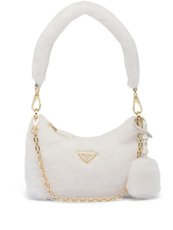 Prada Re-edition Shearling Mini Bag - White