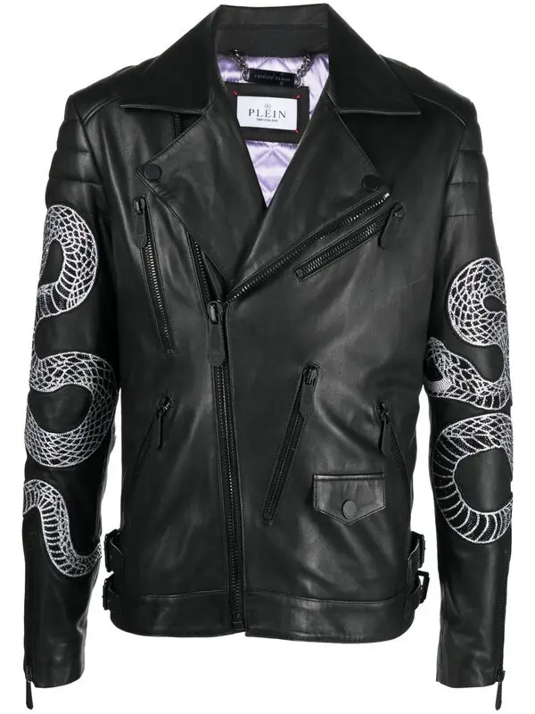 Philipp Plein Snake-print Biker Jacket