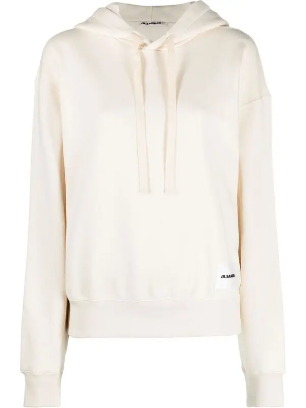 JIL SANDER Logo-patch Drawstring Hoodie - Neutrals