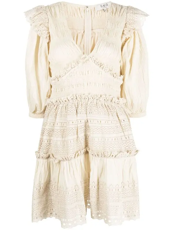 Sea Puff-sleeves Dress