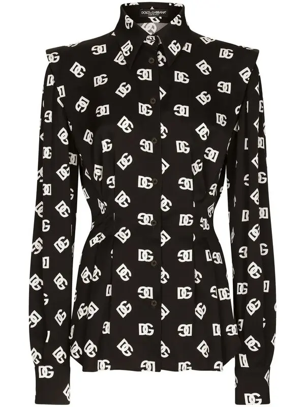 Dolce & Gabbana Dg-logo Stretch-silk Shirt - Black