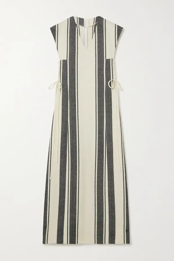 Bouguessa Lea Striped Cotton-Jacquard Midi Dress In White 70