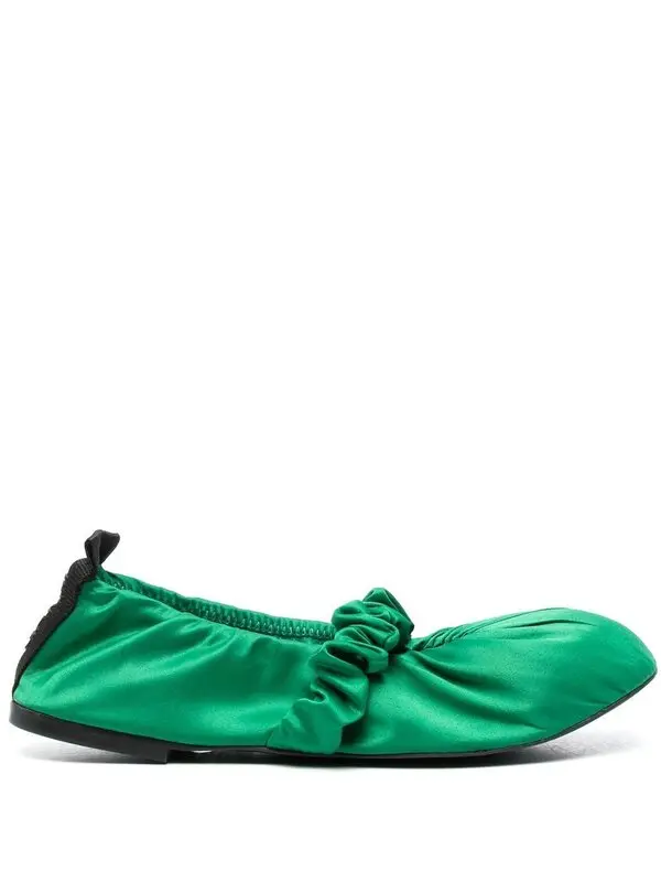 GANNI Scrunchie Ballerina Flat Shoes - Green