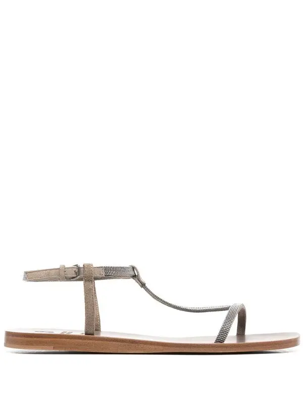 Brunello Cucinelli Embellished T-bar Sandals - Neutrals