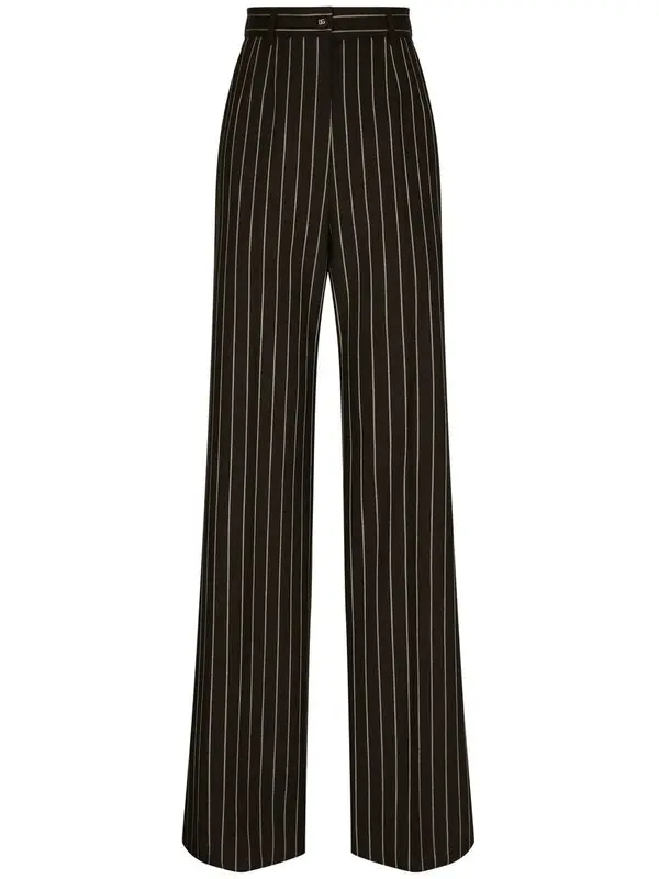 Dolce & Gabbana Pinstriped Wide-leg Trousers - Black