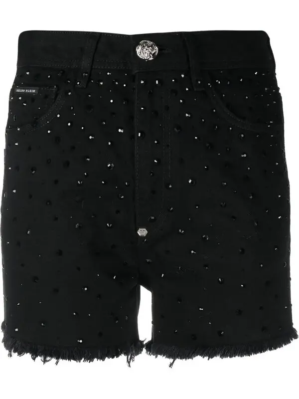 Philipp Plein Logo-patch Crystal-embellished Shorts - Black