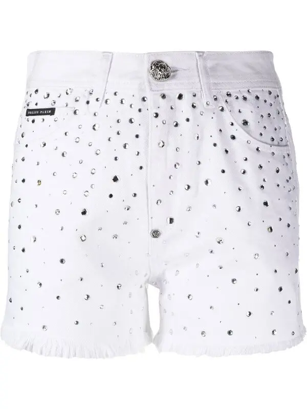 Philipp Plein Logo-patch Crystal-embellished Shorts - White