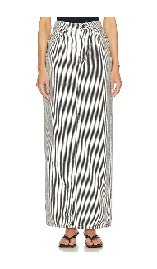 GRLFRND Amara Maxi Pencil Skirt With Back Slit In Black - Ticking Stripe