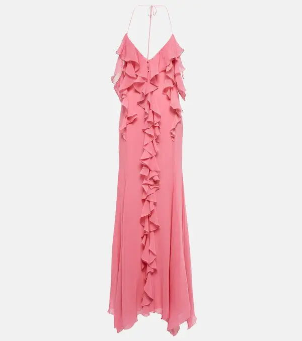Blumarine Ruffle Cotton And Silk Maxi Dress