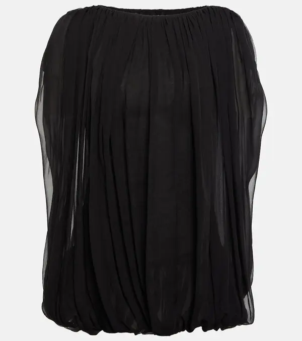 Rick Owens Gathered Silk Chiffon Top - Black