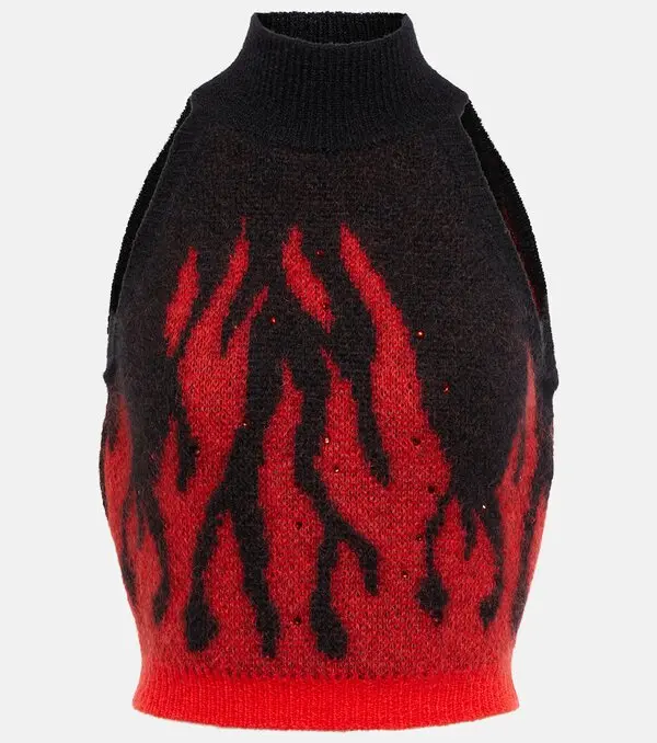 Alessandra Rich Embellished Mohair-blend Crop Top