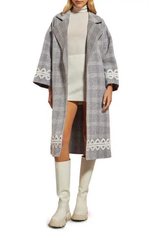 English Factory Plaid Wool-blend Long Wrap Coat