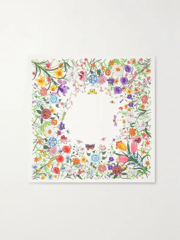 Gucci Fly Flora Floral-print Silk-twill Scarf - White