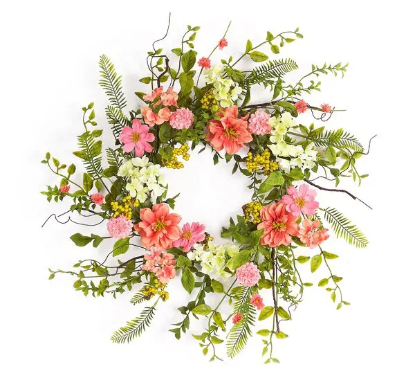 MELROSE Cosmos Floral & Berry Twig Wreath 27'd