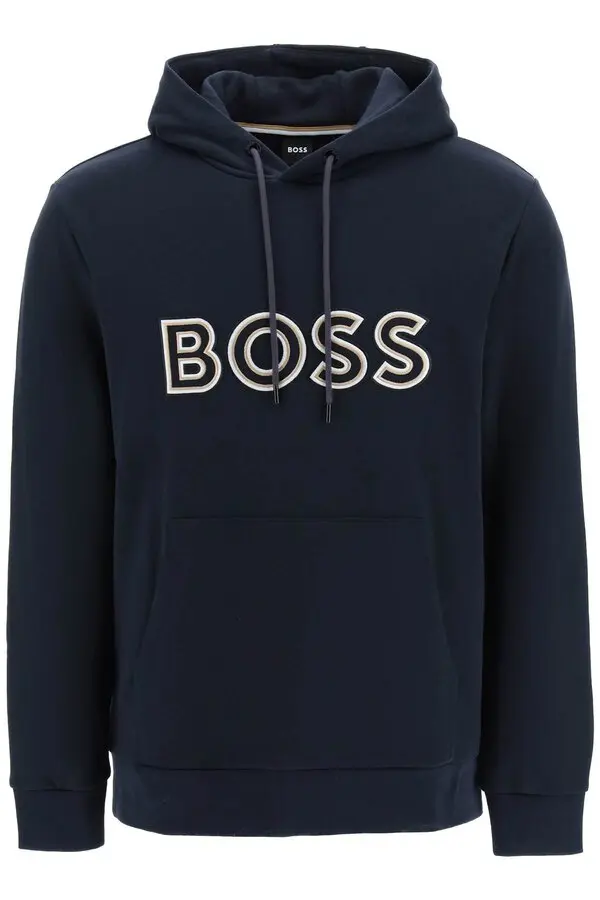 Hugo Boss Logo Embroidery Hoodie - Dark Blue (Blue) | Editorialist