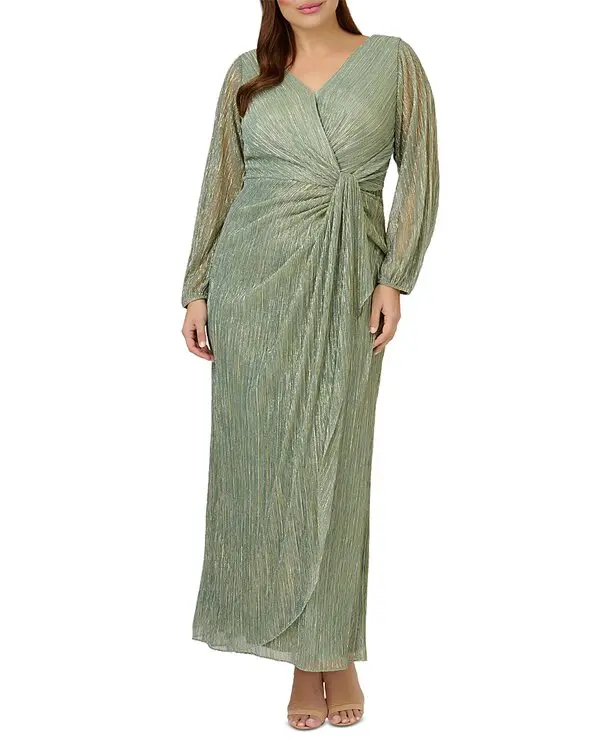 Adrianna Papell Metallic Mesh Draped Gown - Greenslate