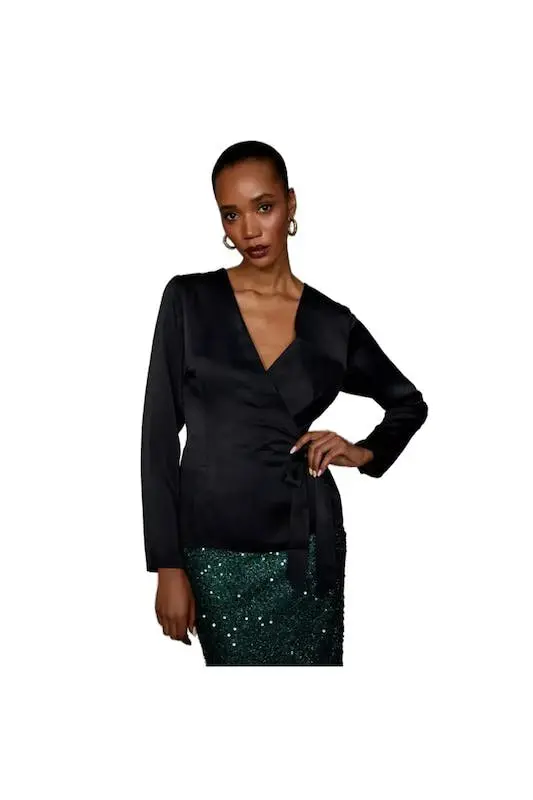 Principles Womens/ladies Satin Wrap Top - Black | Editorialist