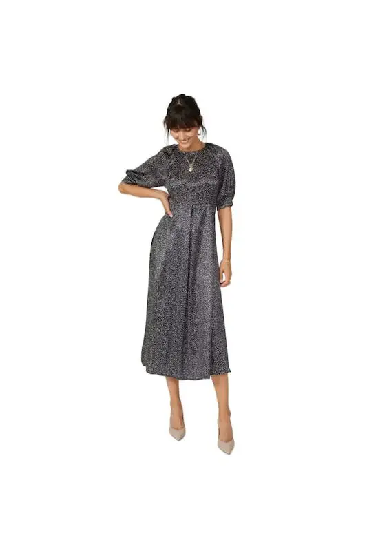 Principles Womens/ladies Spotted Satin Puffed Midi Dress - Brown ...