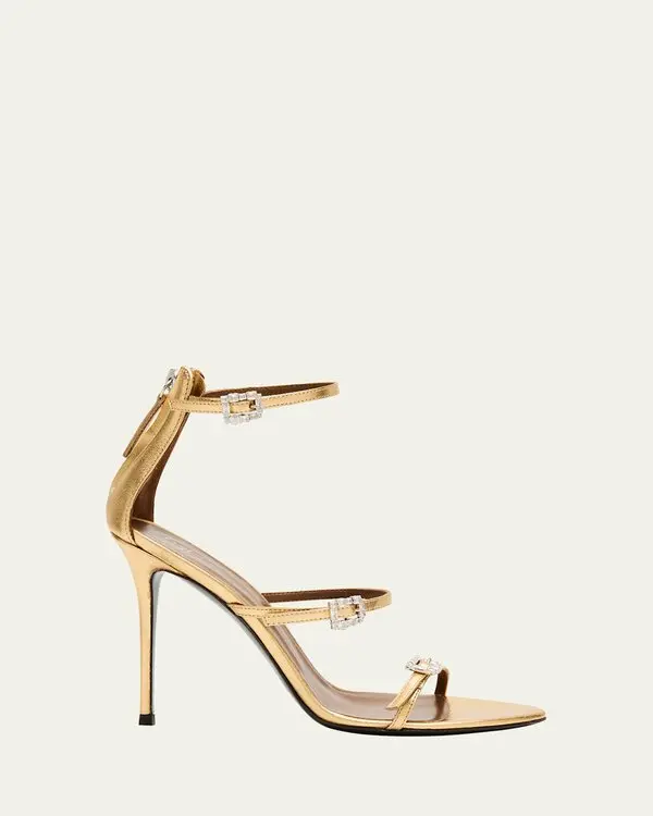 GIUSEPPE ZANOTTI Metallic Leather Crystal Sandals - Oro