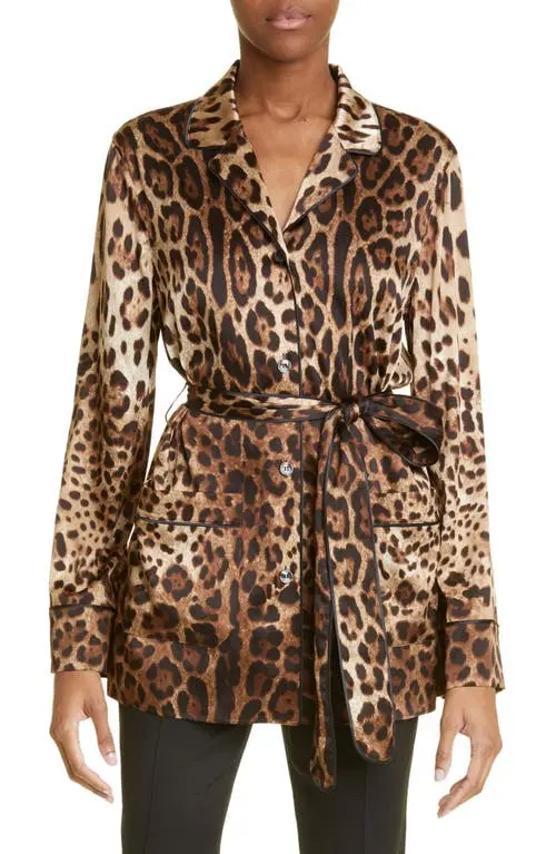 Dolce & Gabbana Leopard Print Satin Blouse - Light Brown