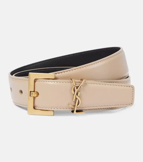 Saint Laurent Cassandre Leather Belt - Beige