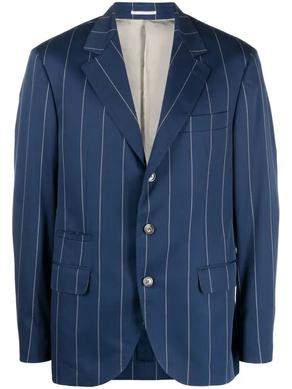Brunello Cucinelli Pinstripe-print Single-breasted Blazer - Blue
