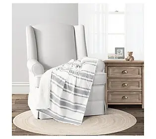 LUSH DECOR Farmhouse Stripe Sherpa Blanket