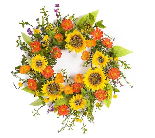 MELROSE Sunflower Floral & Berry Twig Wreath 22 'd