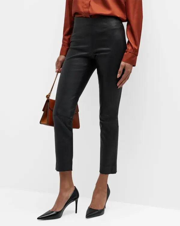 Vince Cropped Leather Leggings - Black