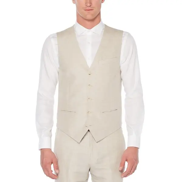 Perry Ellis Linen Cotton Herringbone Suit Vest Natural Editorialist
