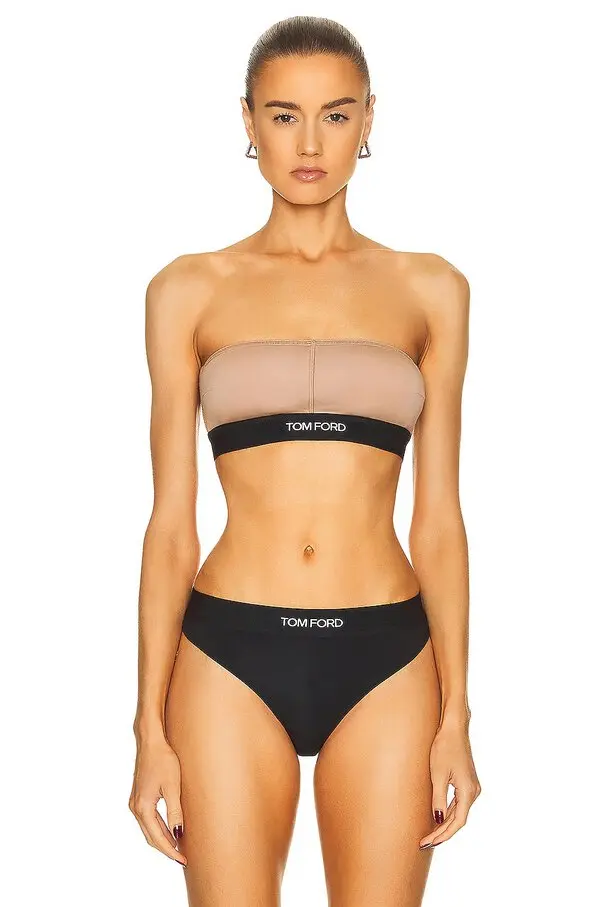 TOM FORD Logo Bandeau Bra Top In Grey - Dusty Rose