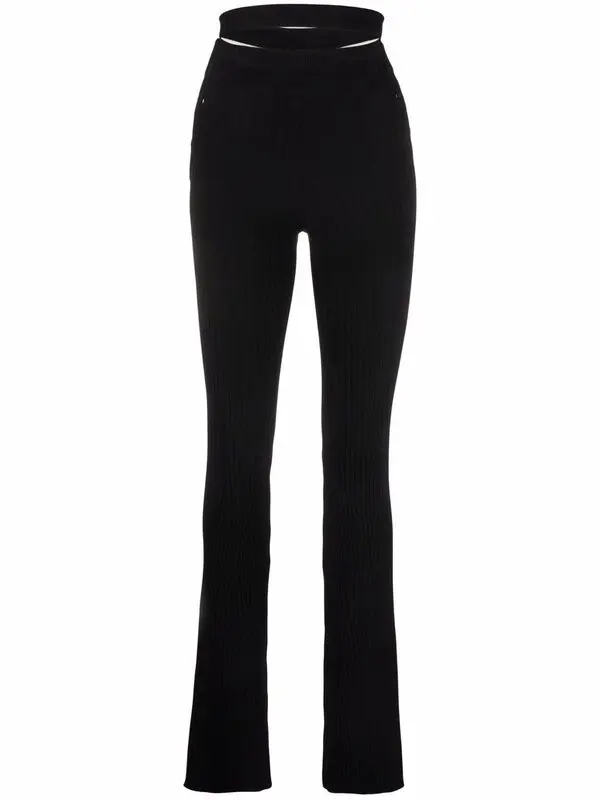 ANDREĀDAMO Ribbed-knit Bootcut Trousers - Black