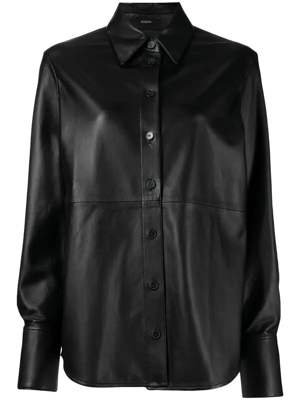 Joseph Button-Up Leather Shirt In Black - 54% Off | Editorialist