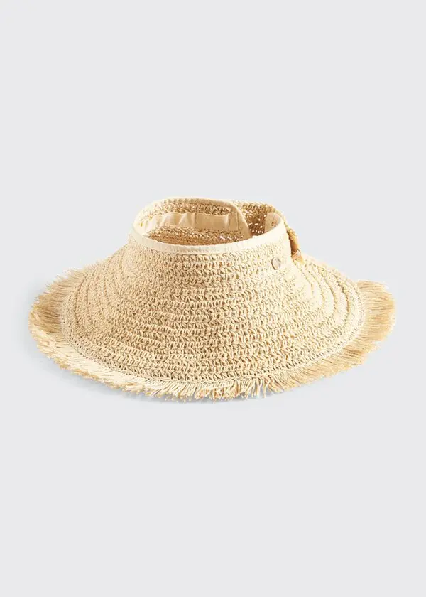 Seafolly Shady Lady Roll-Up Fringe Visor Natural Editorialist