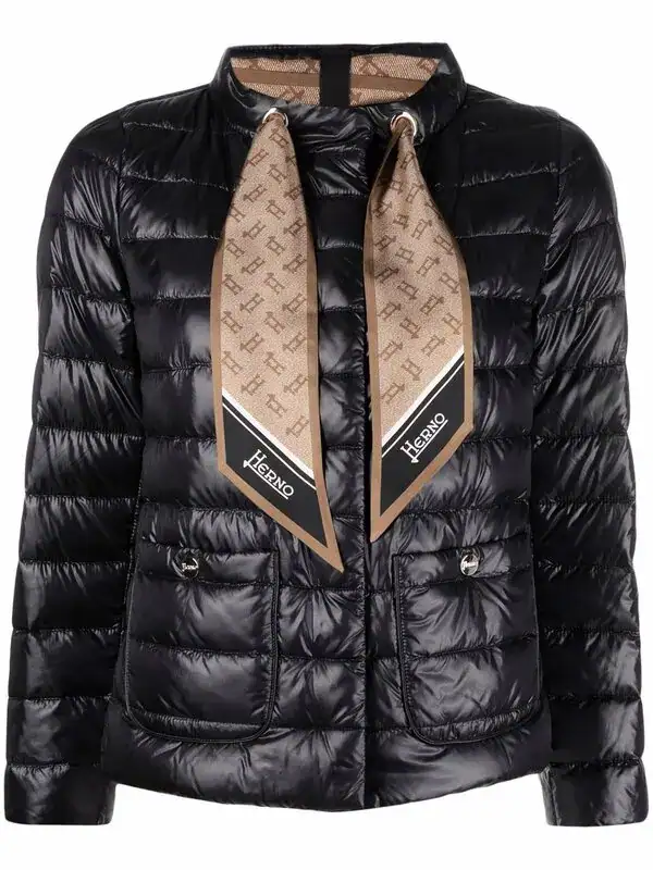 Herno Scarf-Detail Feather-Down Puffer Jacket In Black 40% Off