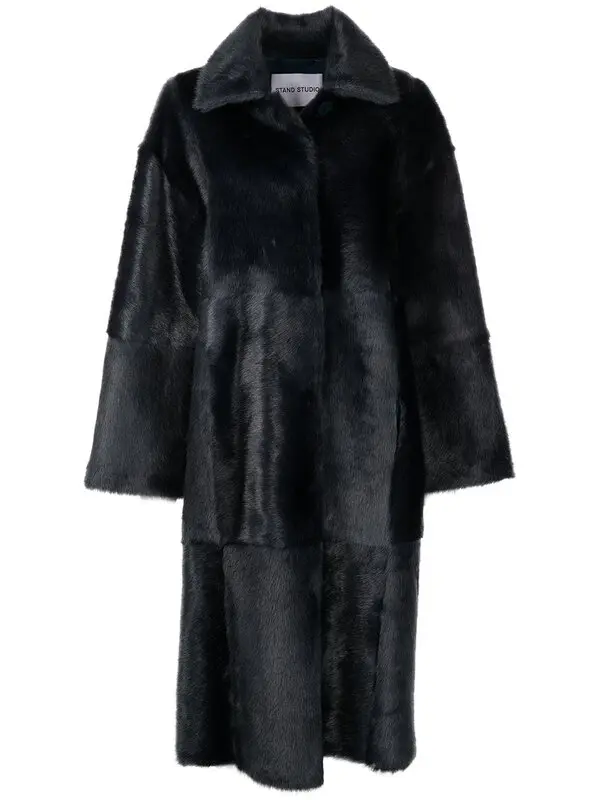STAND STUDIO Inez Faux-fur Oversized Coat - Blue | Editorialist