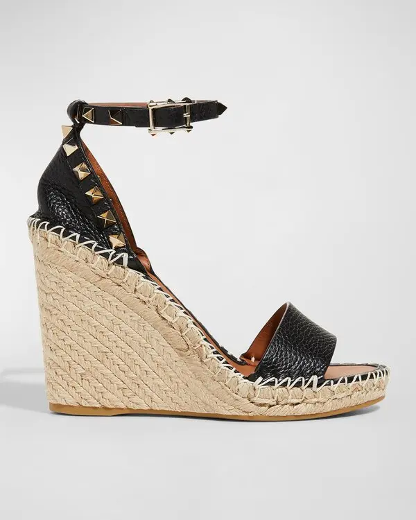 Valentino Garavani Rockstud Espadrille Wedge Sandals - Nero/light Cuir