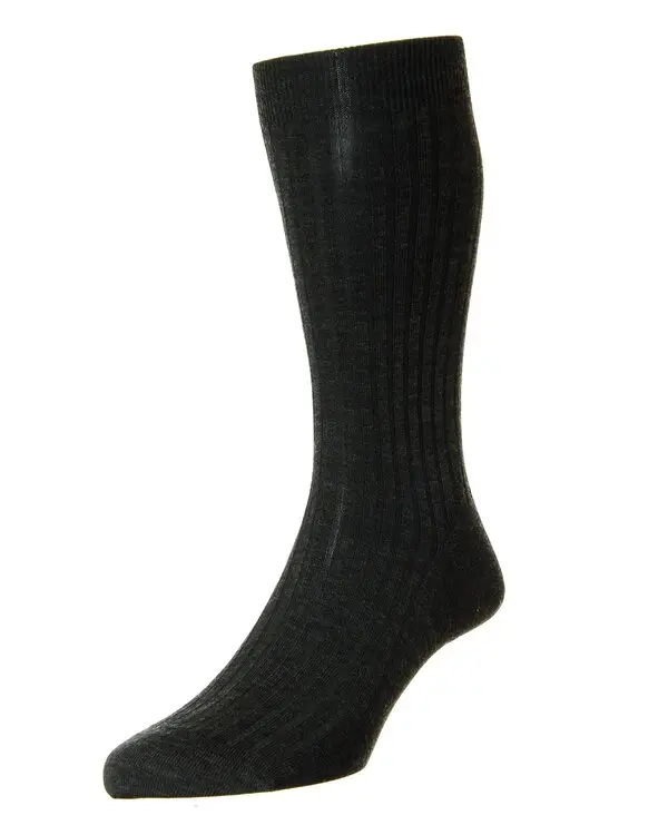 Pantherella Laburnum Ribbed Wool Socks - Gray Pattern