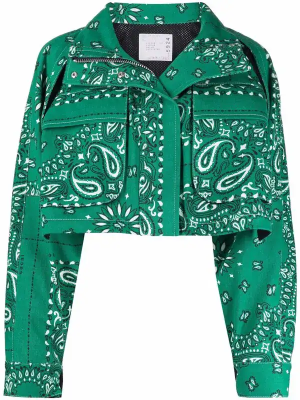 Sacai Bandana-Print Crop Jacket - Green | Editorialist