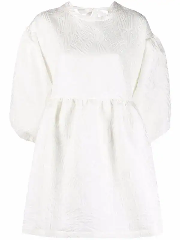Stella Nova Jacquard Short Empire Dress In White - 40% Off