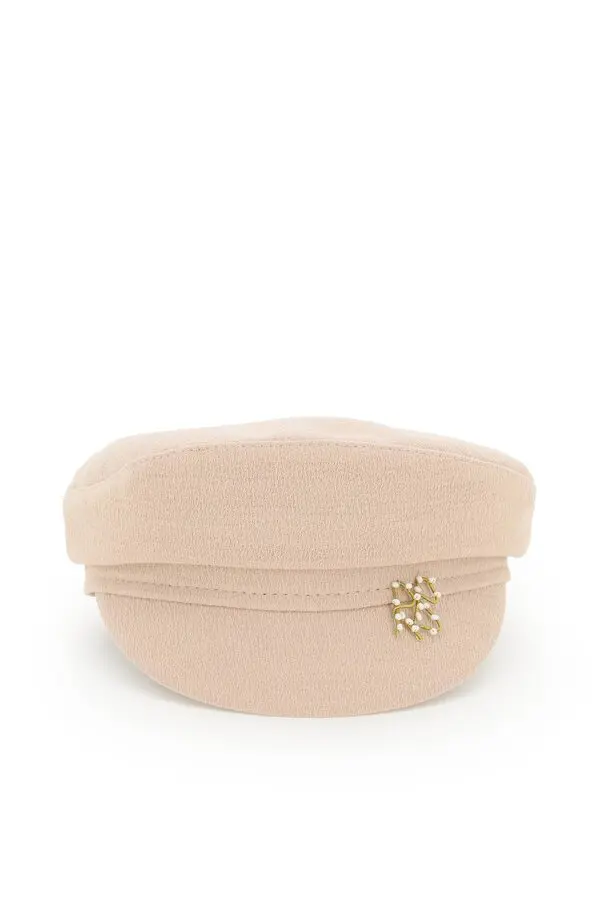 Ruslan Baginskiy Beige Linen Fringed Bakers Hat Embroidered wool baker boy hat in beige - Ruslan Baginskiy  main image 3