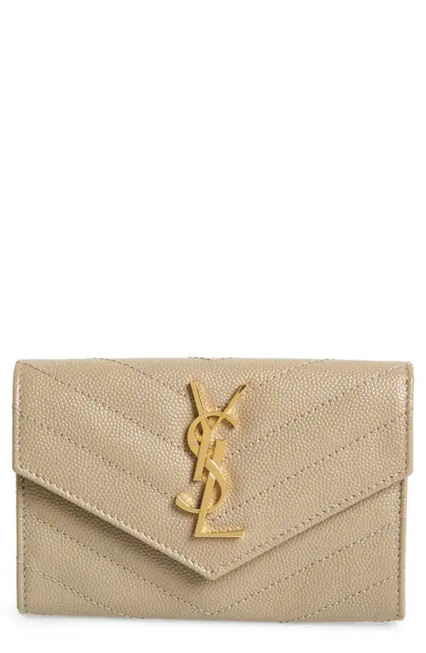 Saint Laurent Monogram' Quilted Leather French Wallet Dusty Grey